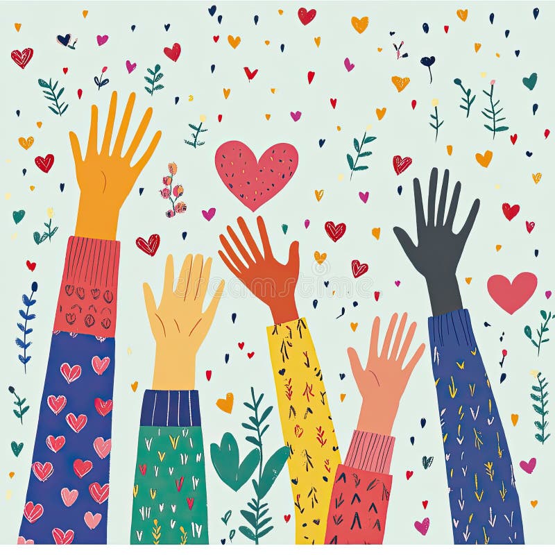 Diversity Hands Hearts Celebration Stock Illustration - Illustration of ...