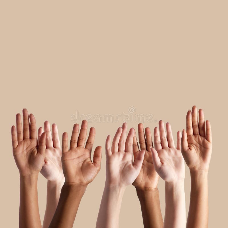 Diversity Mockup, Reaching and Group of Hands on Studio Background for ...