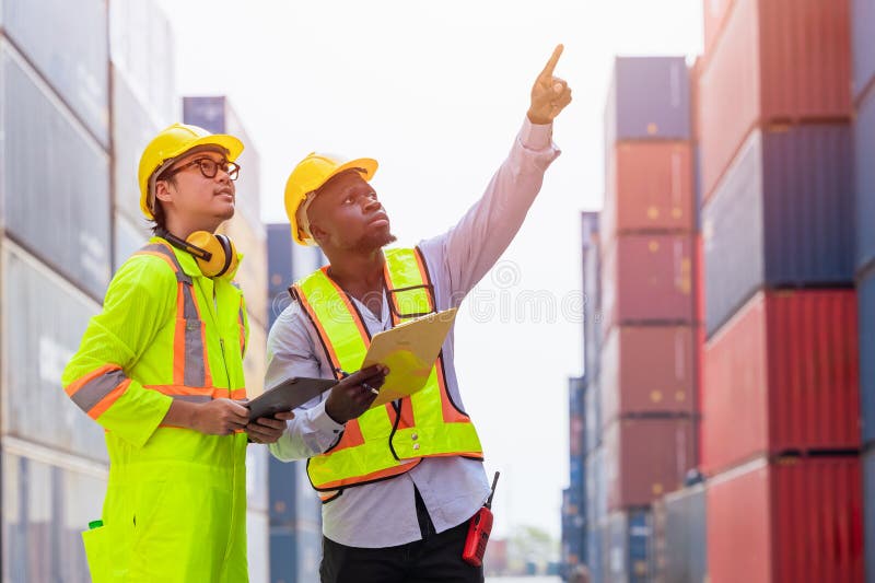 Diversity Model Staff Workers in Port Container Yard Logistics Cargo Shipping Import Export ...