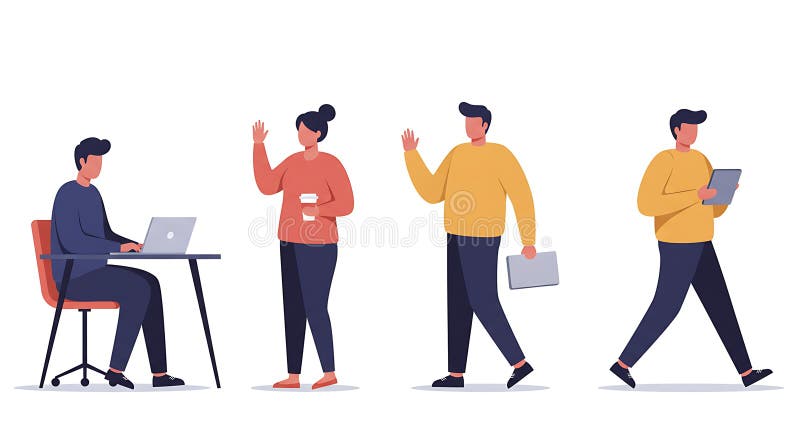 Diversity of People in Different Pose. Back To Work Theme. Illustration ...