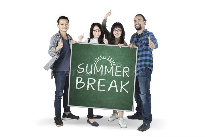 Diversity Students Hold a Text of Summer Break Stock Photo - Image of ...