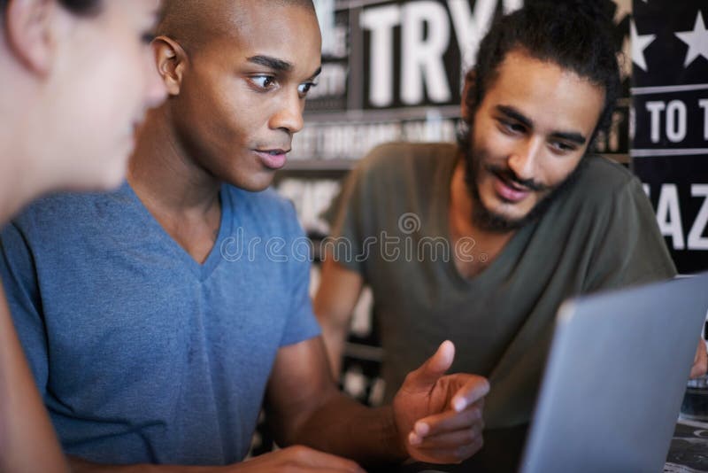 Diversity, Students and Working on Laptop in Cafe, Web and Discussion ...