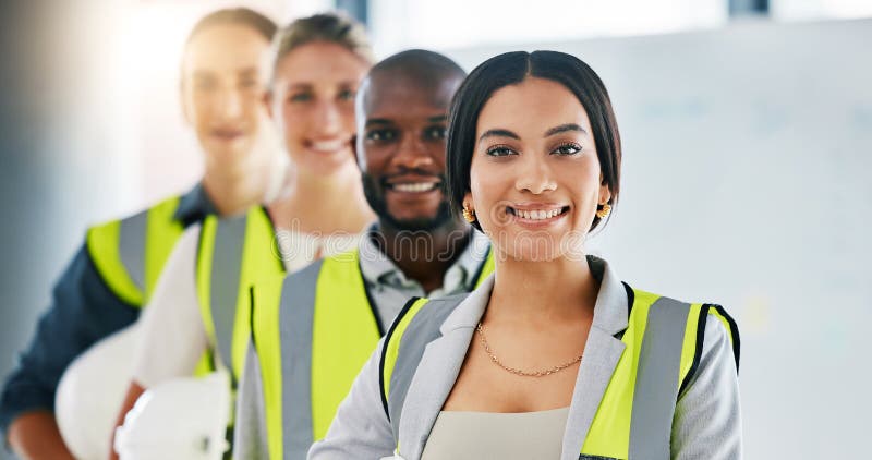 Diversity, Team and Portrait of Engineering Employees Standing in an ...