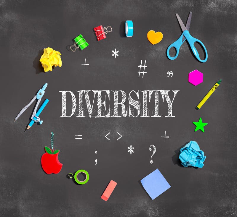 Diversity Theme with School Supplies on a Chalkboard Stock Photo ...