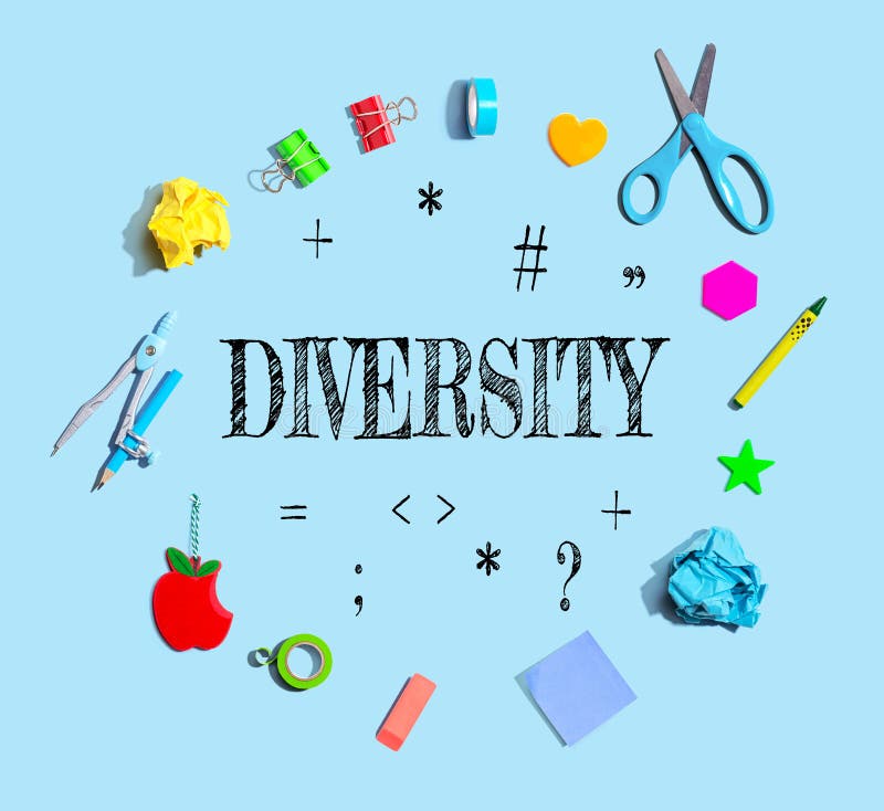 Diversity Theme with School Supplies - Flat Lay Stock Image - Image of ...