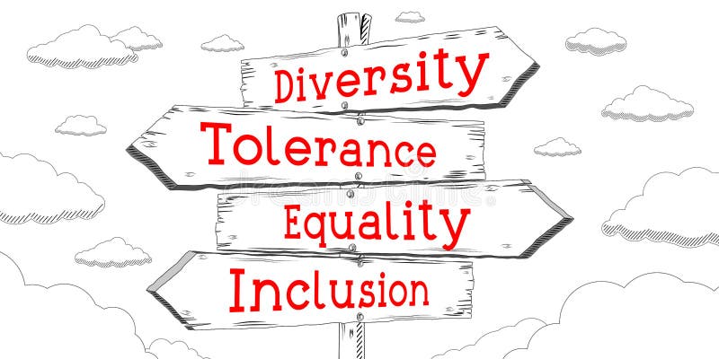 Diversity, Tolerance, Equality, Inclusion - Outline Signpost with Four ...