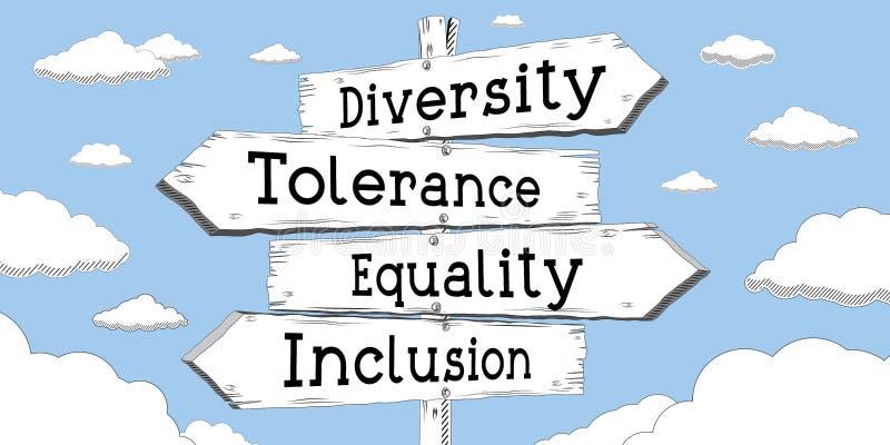 Diversity, Tolerance, Equality, Inclusion - Outline Signpost with Four ... Diversity, Tolerance, Equality, Inclusion - Outline Signpost with Four ...