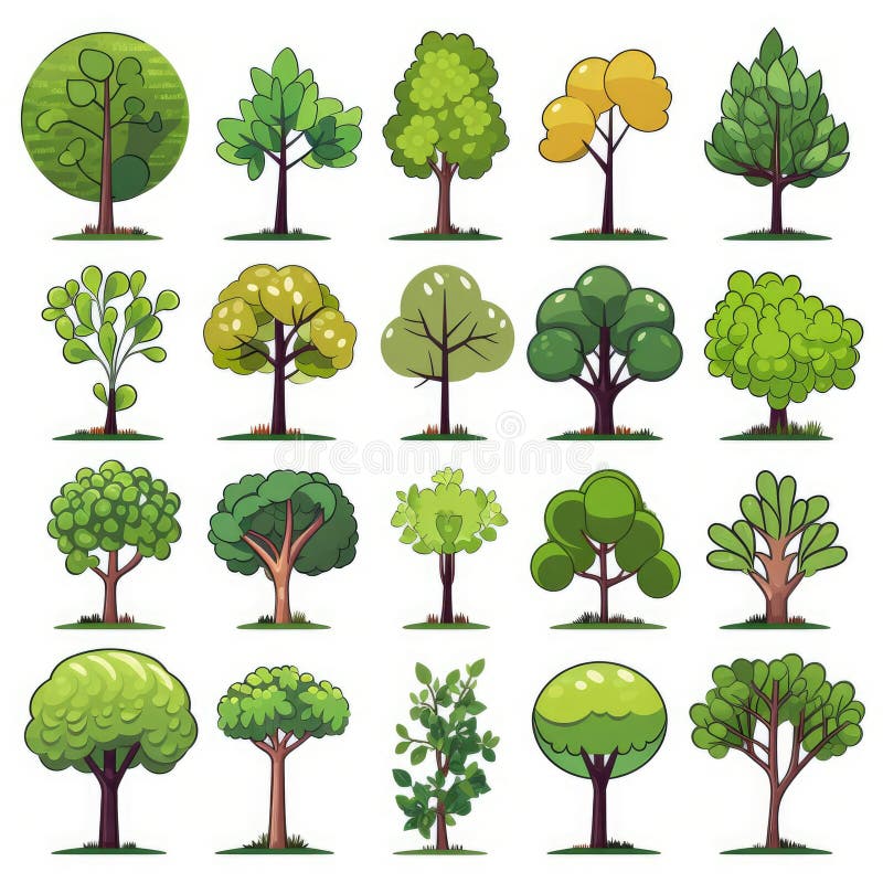 Diversity of Trees Set on White, Tree Clip Art Collection. AI ...