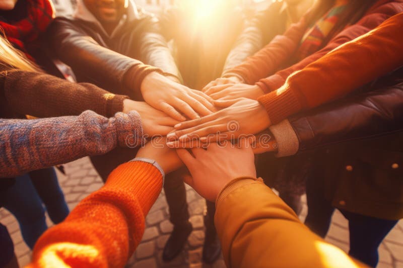 Diversity and Unity Group of Multicultural People Holding Hands in a ...