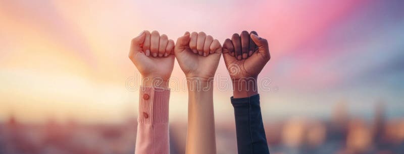 Diversity and Unity Hands Holding Up in Front of City Scene Stock Photo ...