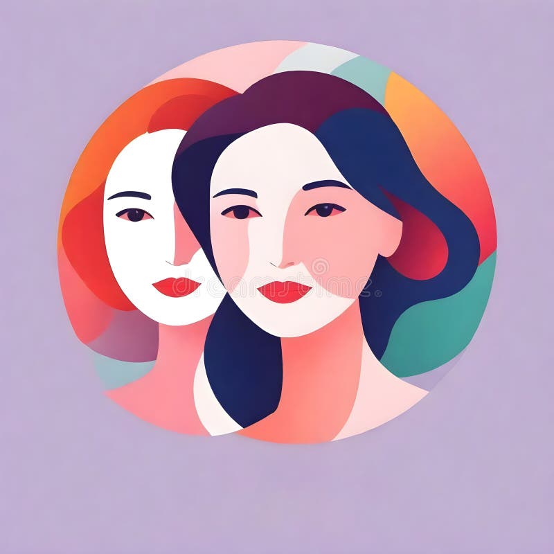 Diversity Women with Different Colored Hair are in a Circle Stock ...