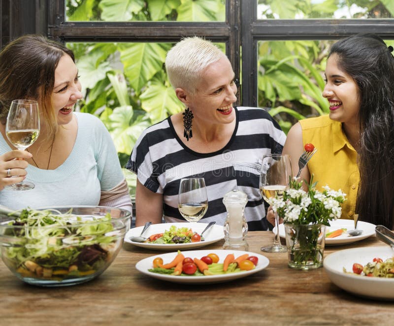Diversity Women Group Hanging Eating Together Concept Stock Photo ...