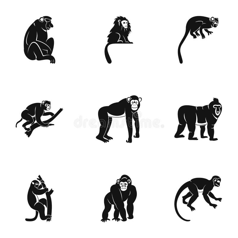 Diverso Sistema Del Icono Del Mono, Estilo Simple Ilustración del ...