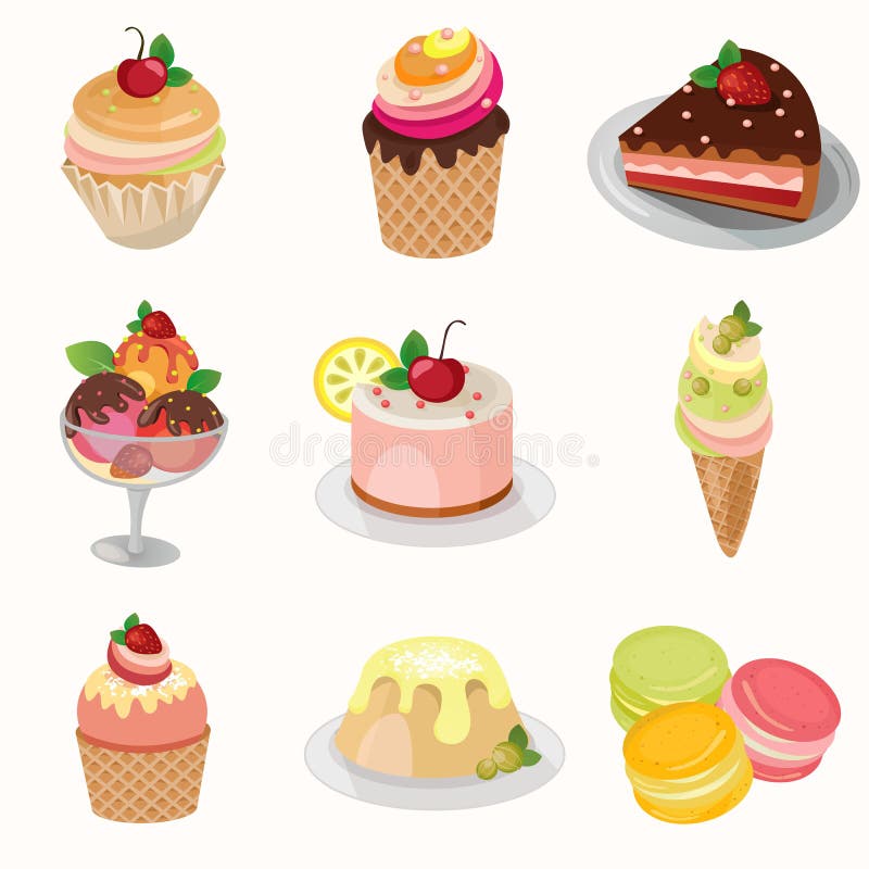 Diversos Postres Con La Fruta Stock de ilustración - Ilustración de ...