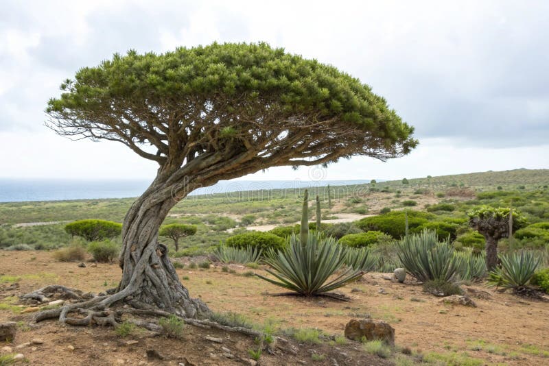 Divi Divi Tree â€ Aruba S Iconic, Wind-Swept Tree Stock Illustration ...