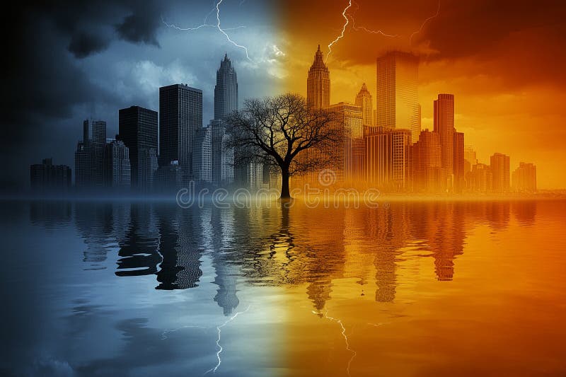 The Divide: Climate Change’s Impact on Nature and Cities Stock Image ...