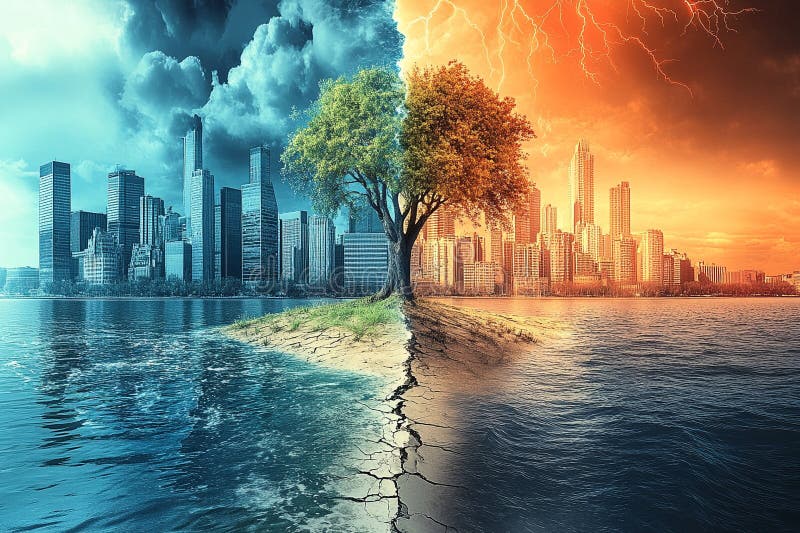 The Divide: Climate Change’s Impact on Nature and Cities Stock Photo ...