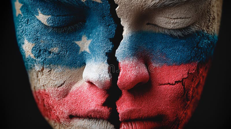 Divided Faces: Tension between Nations. Image Shows Two Divided Human ...