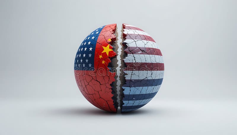 Cracked Sphere Showing Two Countries Flags Symbolizes Division and ...