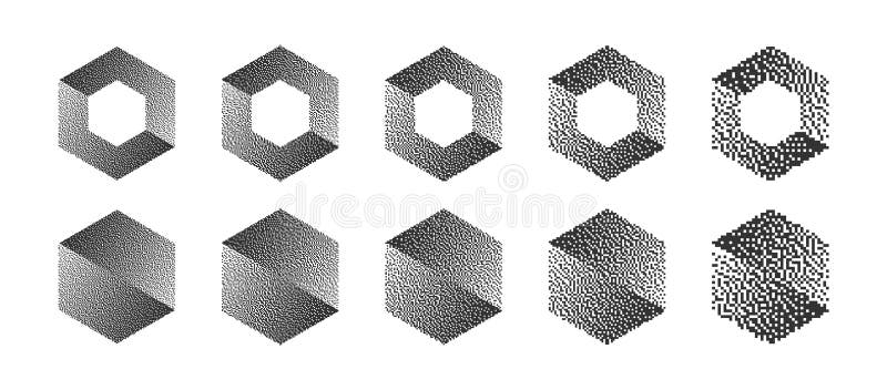 Divided Hexagon Various Resolution of Bitmap Dither Gradient Vector Set ...