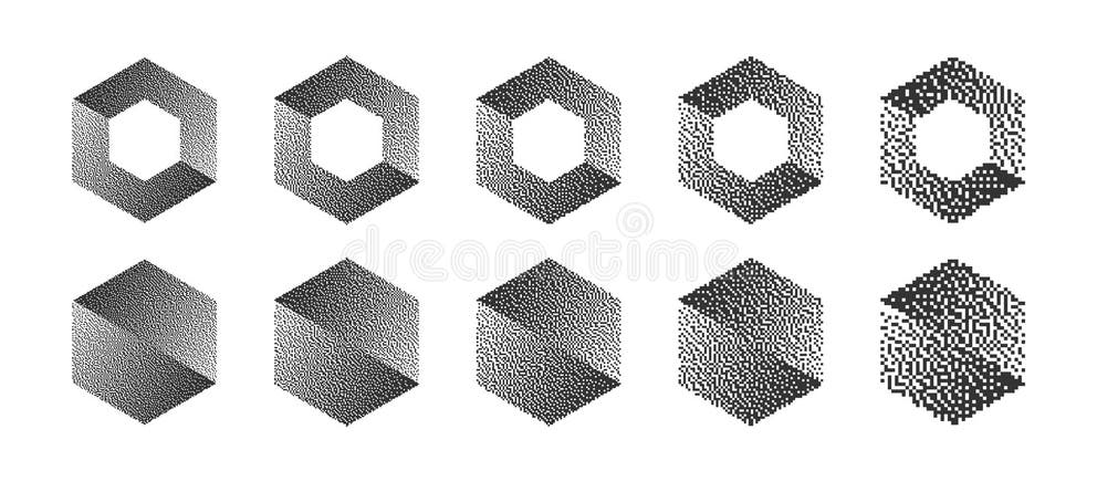 Divided Hexagon Various Resolution of Bitmap Dither Gradient Vector Set ...