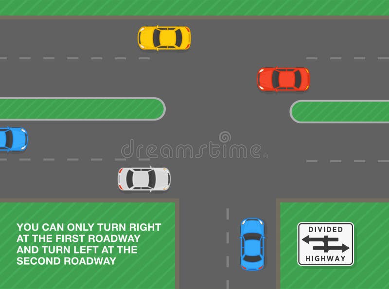 Divided Lane Road with "No U-turn" Traffic Sign. Traffic Rules on ...