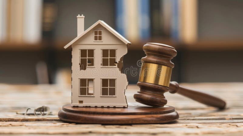 Divided House and Wooden Gavel Stock Illustration - Illustration of ...