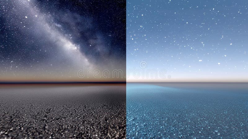 Divided Image Depicts Stark Contrast between Night and Day Over a Flat ...