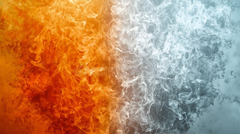 Divided Image, Two Parts, the Left Side is Burning Fire and the Right ...