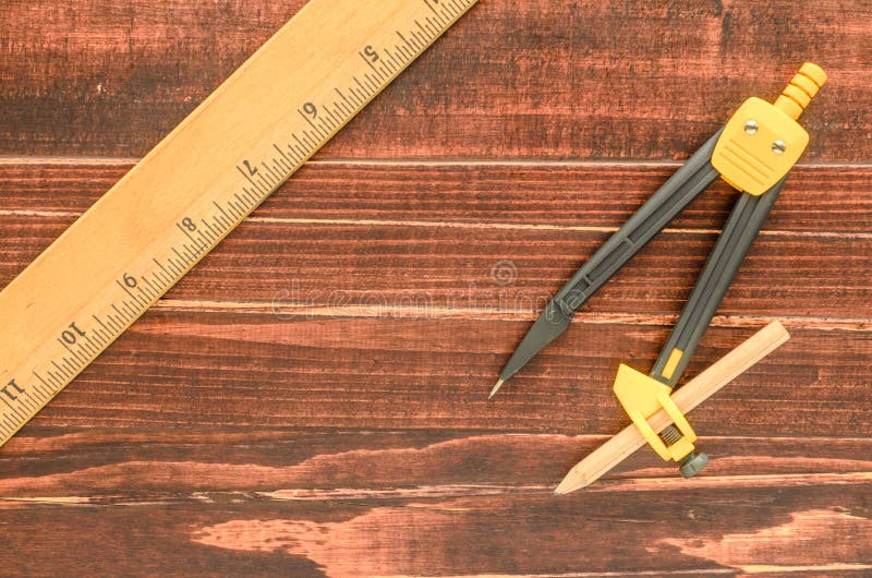 Dividers and Retro Wooden Ruler Stock Image - Image of stationery ...