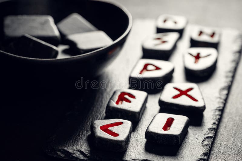 Divination by Black Rune Stones Based on Antique Futhark Alphabet Stock ...