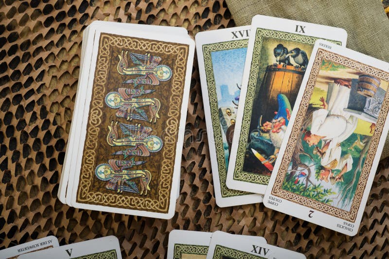 Divination Card Tarot Set Up. Close Up Stock Image - Image of mind ...