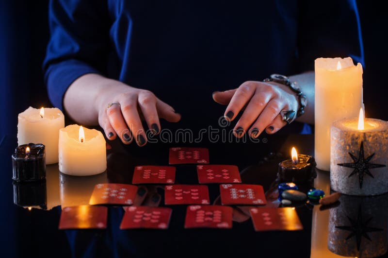Divination with Cards and Candles Stock Photo - Image of girl, cards ...
