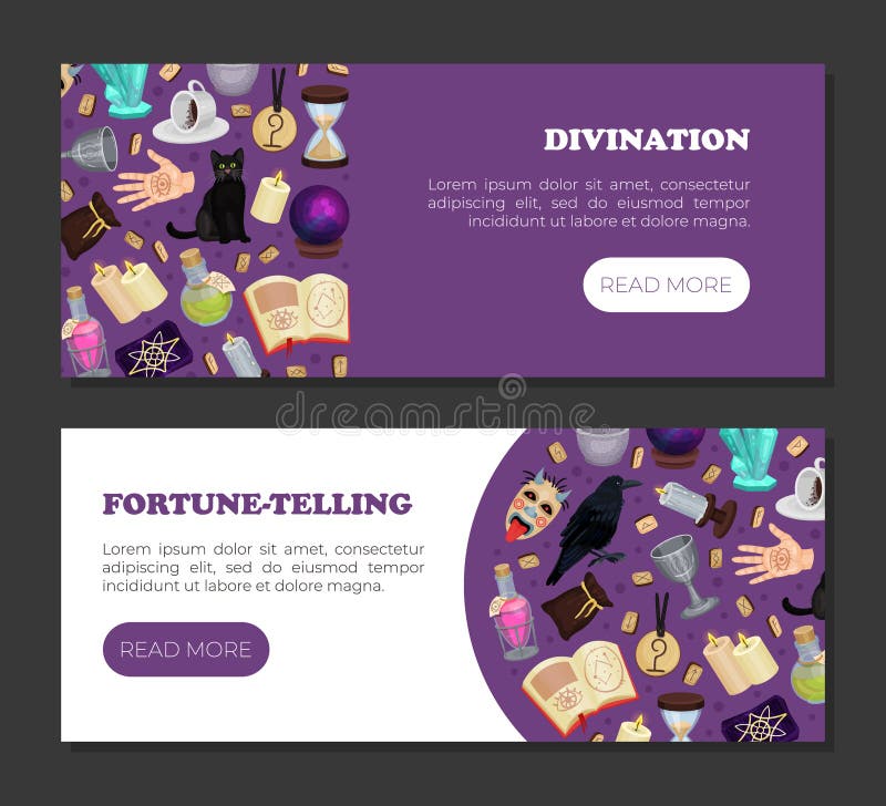 Divination and Fortune Telling Banner Design with Magic Symbols Vector ...