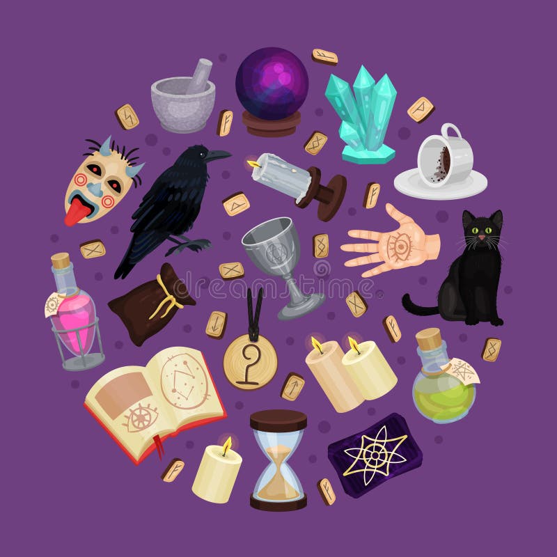 Divination and Fortune Telling Round Composition with Magic Symbols ...