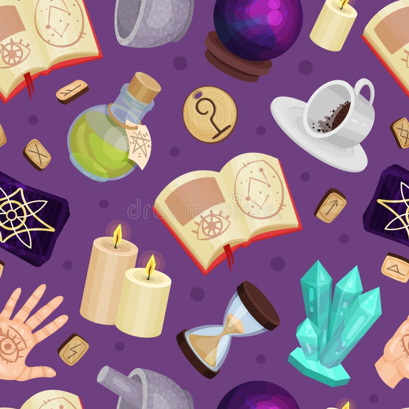 Divination and Fortune Telling Seamless Pattern with Magic Symbols ...