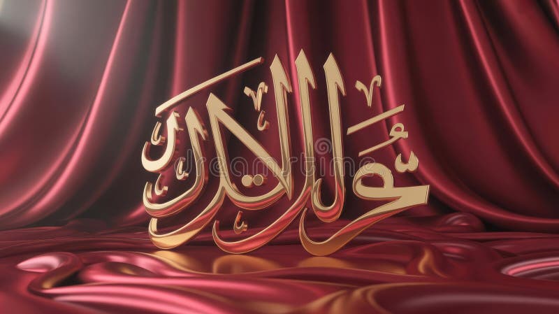 Divine Beauty in Calligraphy: Allah Name on Silk Background Stock ...