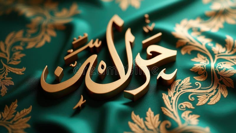 Divine Beauty in Calligraphy: Allah Name on Silk Background Stock ...