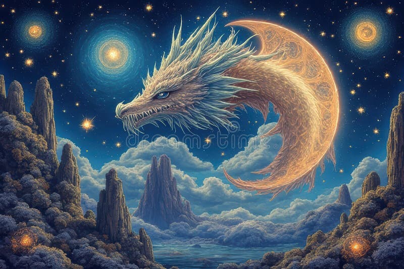 Divine Cosmic Artistry: Celestial Dragon Oracle Illustrations Stock ...