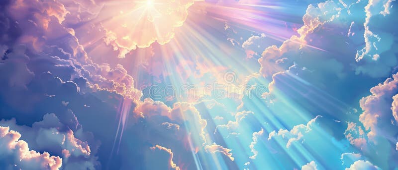 Sun Rays Breaking Orange Clouds Heavenly Dramatic Sky Background Stock Photos - Free & Royalty ...