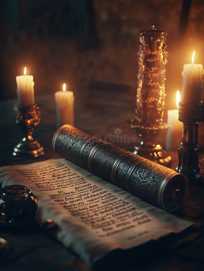 Divine Relics Advertisement Showcasing Ancient Scrolls and Candles in a ...