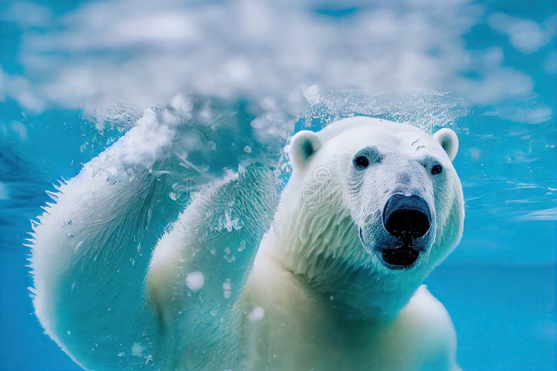 Diving Big Polar Bear Underwater with Bubbles Stock Illustration ...
