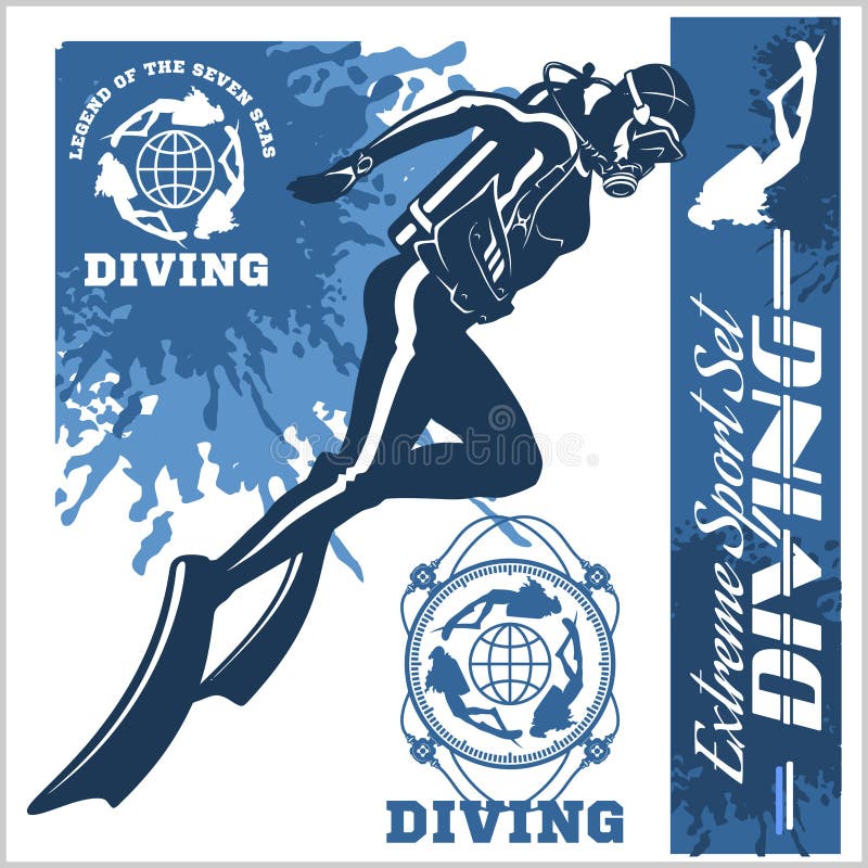 Diving Club Illustration and Labels Set Stock Vector - Illustration of ...