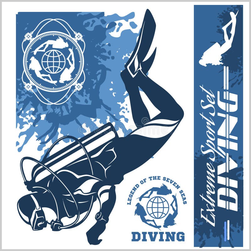 Diving Club Illustration and Labels Set Stock Vector - Illustration of ...