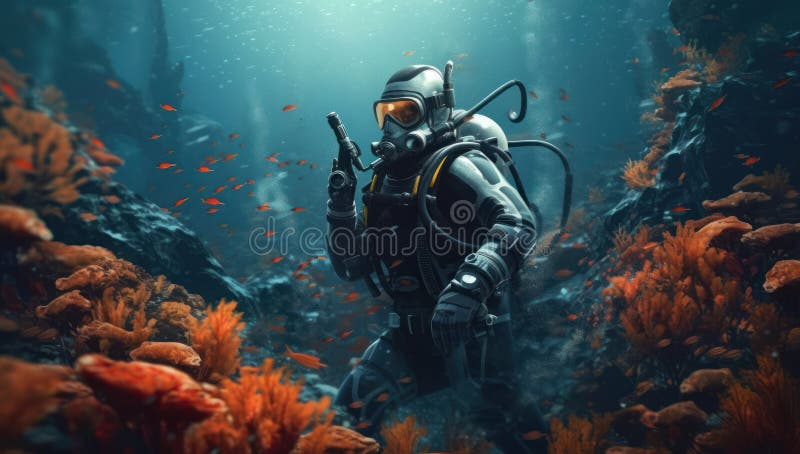 Diving into Color Exploring Coral Reefs with a Scuba Diver - Generative ...