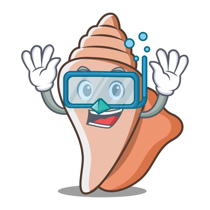 Diving Cute Shell Character Cartoon Stock Vector - Illustration of ...