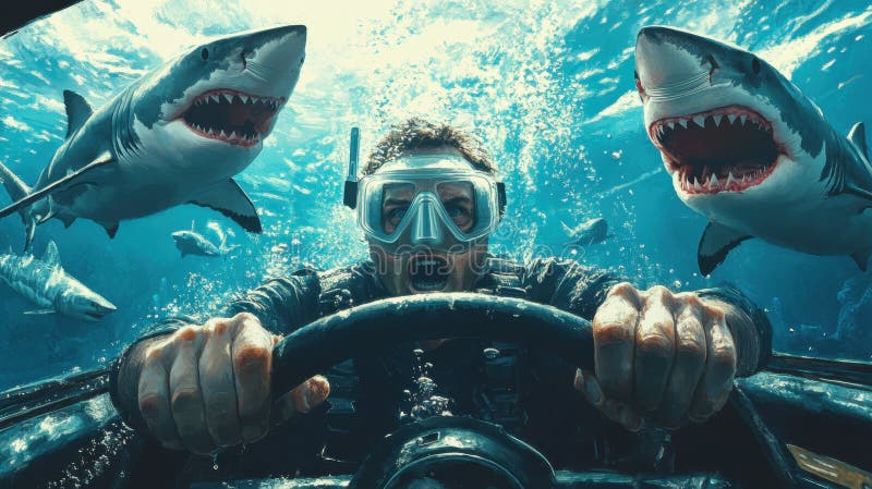 Diving in Deep Waters while Surrounded by Sharks Creates a Thrilling ...