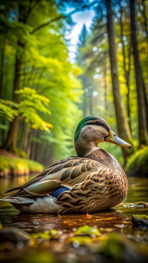 Diving Duck sits forest stock illustration. Illustration of silhouette ...