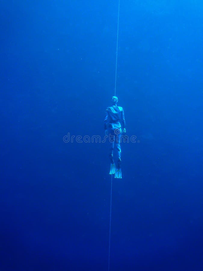 Diving Free Diver by the Rope in Red Sea, Egypt, Dahab Stock Photo ...
