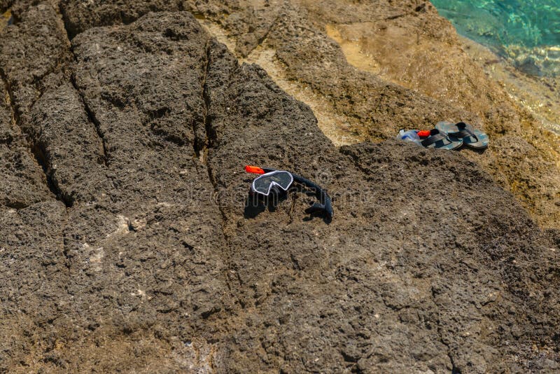 Diving gear on the beach stock photo. Image of water - 49813030